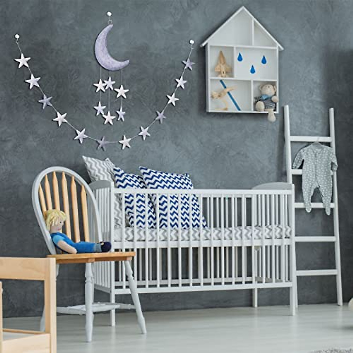 Moon and Stars Nursery Decor - Two Baby Wall Decorations for Nursery Hanging Moon Nursery Wall Decor and Separate Star Wall Baby Decor for Nursery Star Baby Nursery Garland