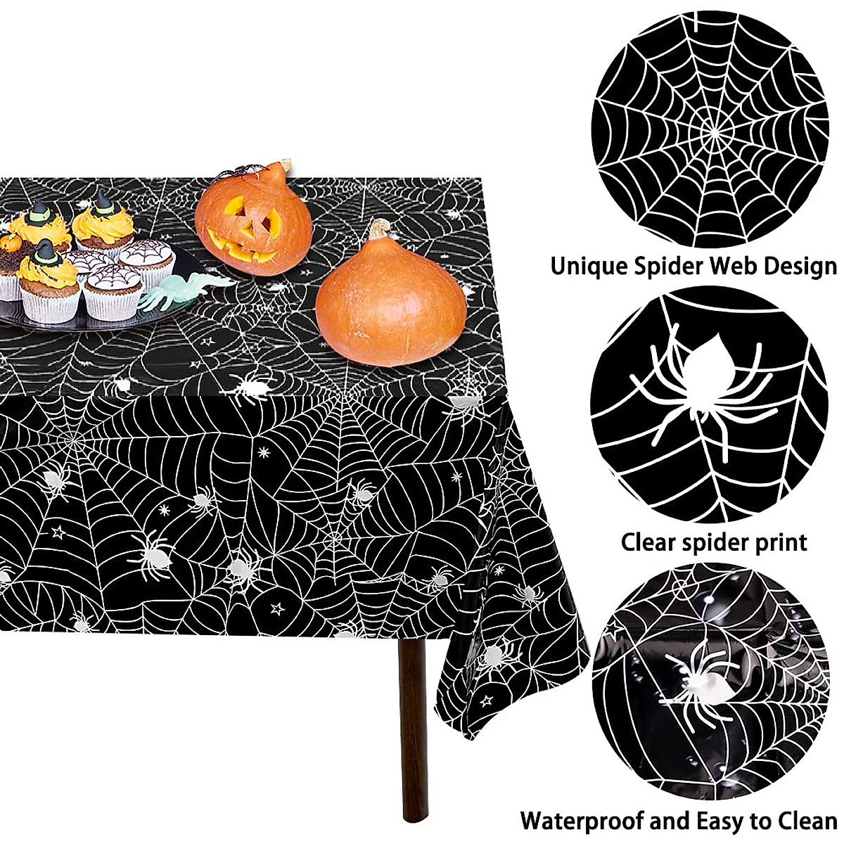 YUJUN 3 Pack Halloween Spider Table Cover, Waterproof Plastic Spider Web Tablecloth Star Explosion Table Cover for Halloween Party Decorations Indoor Outdoor Home Dinner Party(54 * 108''Inch)