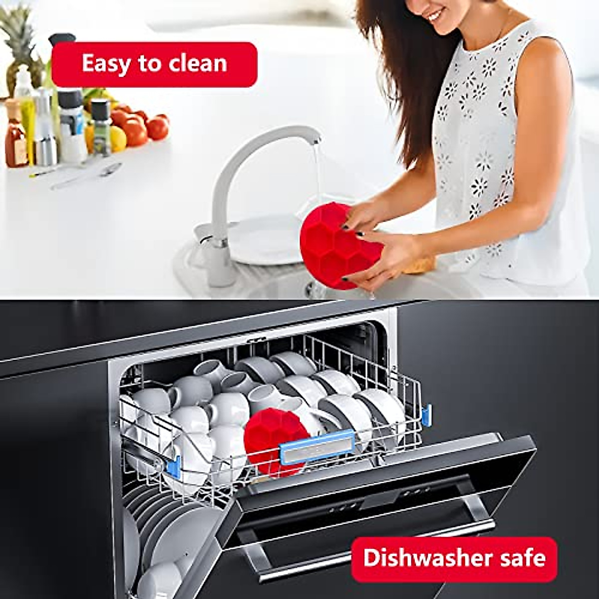 Mekek 7 in 1 Hamburger Silicone Mold, Non-Stick Food Grade Hexagonal Hamburger Patty Maker Press, Shape, & Freeze Container