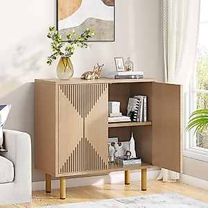 Tribesigns Modern Natural Storage Cabinet, Freestanding Floor Cabinet, Classic 59 inches Sideboard, Wood Buffet Cabinet with Doors, Large Storage Cabinet for Living Room, Dining Room, Garage