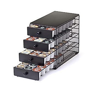 Nifty Coffee Pod Drawer – Black Satin Finish, Compatible with K-Cups, 72 Pod Pack Capacity Rack, 4-Tier Holder, Super-Sized Storage, Stylish Home or Office Kitchen Counter Organizer