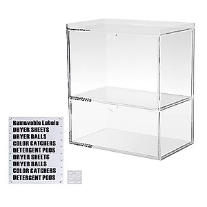 KCGANI Clear Acrylic Laundry Room Organizer for Laundry Pods and Dryer Sheets, Washer and Dryer Supplies Container with Labels, Acrylic Storage Dispenser Box for Fabric Sheet, Dryer Ball, Clothes Pin