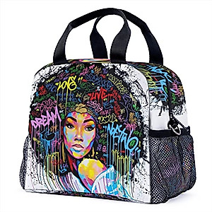 GALIRVC African American Lunch Bag Reusable Insulated Lunch Box Large Cooler Tote Bag for Woman Work Travel Picnic