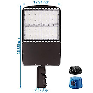 LEONLITE 300W LED Parking Lot Light with Adjustable Slip Fitter, 42000LM 100-277V Commercial Shoebox Lights, Dimmable Dusk to Dawn Photocell Area Lighting, IP65 Street Pole Light, 5000K, UL Listed