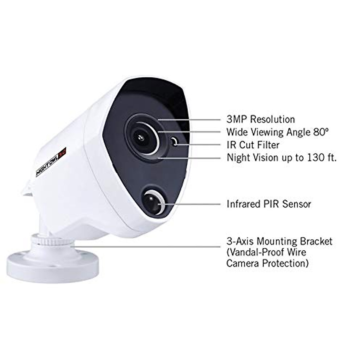 Night Owl Security 1 Pack Extreme HD 3MP Dual Sensor Wired Infrared Camera (White, Replacement Camera Only, No Charger, No Cable)