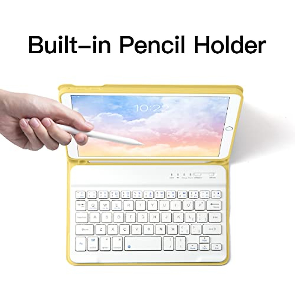 GUDOU Bluetooth Keyboard Smart Case for iPad 7th/8th/9th Generation 10.2 inch,Detachable iPad Keyboard Case with Pencil Holder,Auto Sleep/Wake (Yellow)