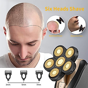 Head Shavers for Men Upgraded 5 in 1 Multifunctional Bald Head Shaver Grooming Kit Cordless Electric Razor for Men Rotary Mens Head Razor Rechargeable Razors for Bald Man Waterproof (Gold)