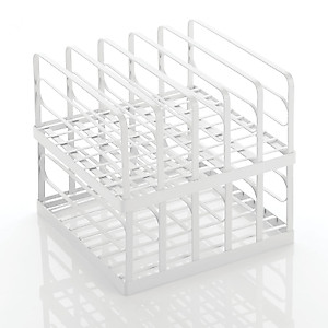 mDesign Metal Divided Stackable Purse Organizer for Closets, Bedrooms, Dressers, Shelves - Closet Shelf Storage Solution for Purses, Clutches, Wallets, Accessories - 5 Sections, 2 Pack - Matte White