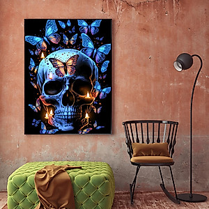 KINPLUB Skull Butterfly Diamond Painting Kits for Adults, 5D Horror Diamond Art Kits, DIY Paint with Diamonds Kit, Full Drill Round Diamond Dots for Halloween Home Wall Decor 12 x 16 Inch