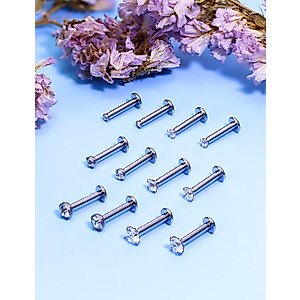 Vsnnsns 14G Lip Rings Stainless Steel Labret Jewelry Monroe Lip Rings Nail Cartilage Tragus Helix Earrings Studs Piercing Jewelry Medusa Piercing Jewelry for Women Men 14 Gauge Earrings 8mm Silver