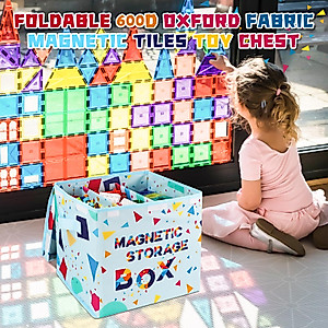MUOUAKATE Magnetic Tiles Toy Organizer Box, Magnetic Tiles Toy Carry Case with Dividers, Playroom Organizer Travel Storage Organizer Bin, Magnetic holder Foldable Storage Cubes Bins and Lid