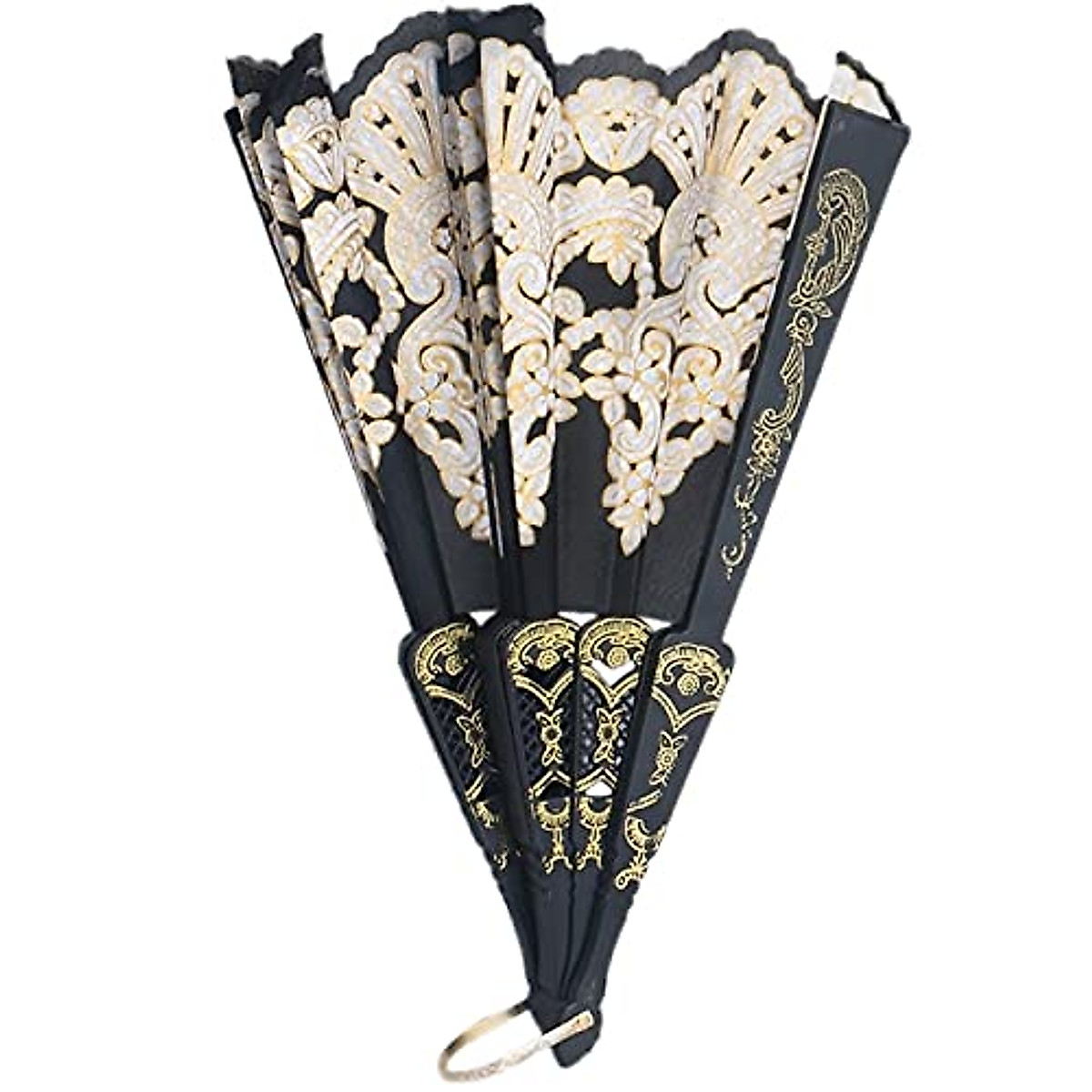 RAZZUM Decorative Folding Fans Black Spanish Style Dance Party Wedding Lace Silk Folding Hand Held Flower Fan Fan