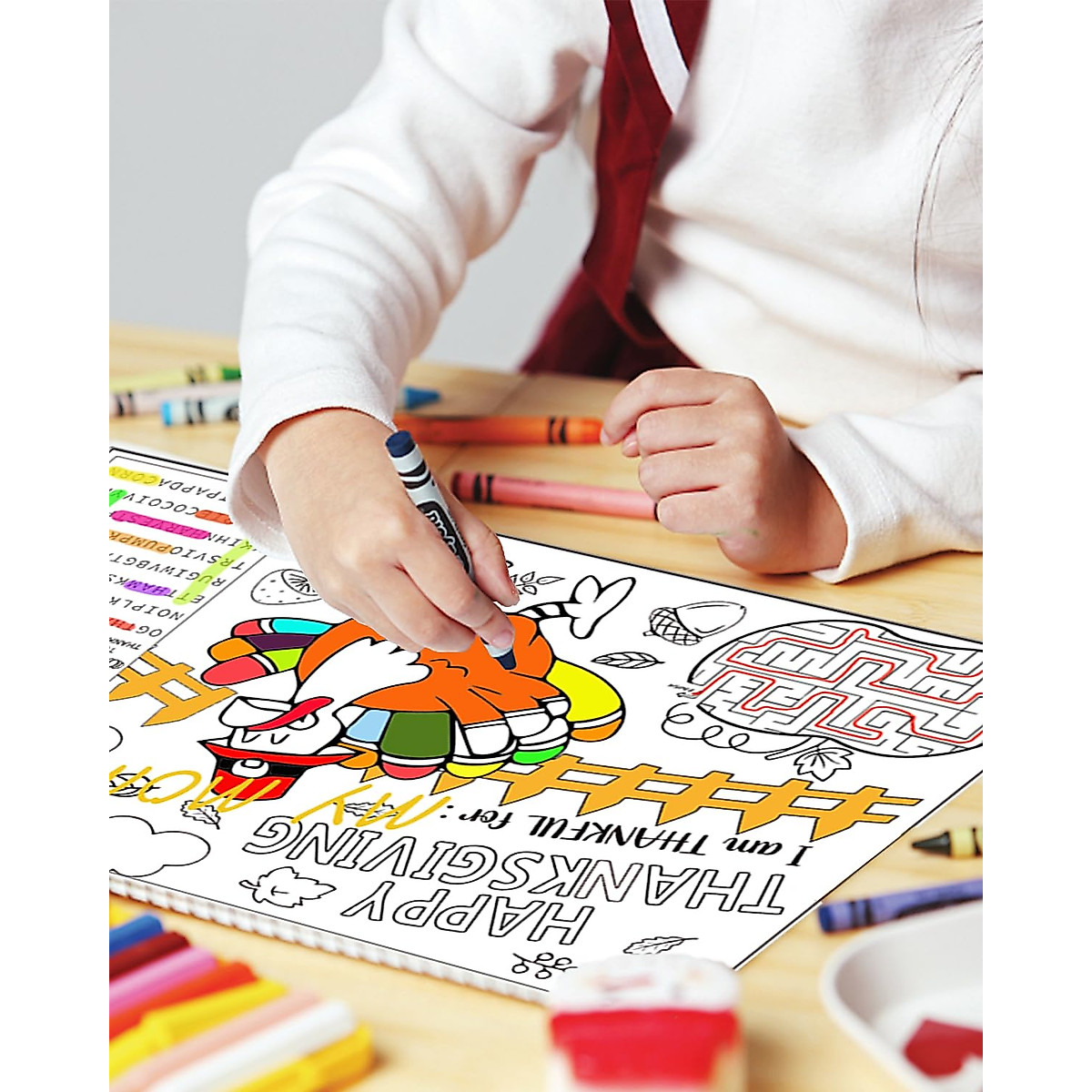 Thanksgiving Place Colouring Mats for Kids 12 Sheet Disposable Turkey Paper Place Mat 11”x 17” Fall Thanksgiving Table Mat for Children Birthday Party
