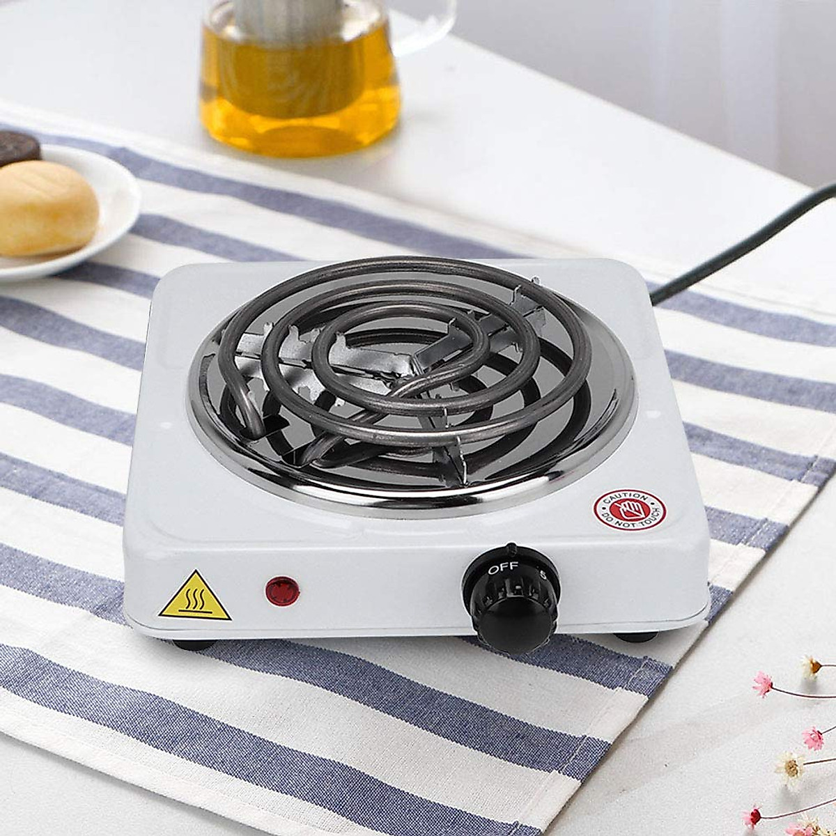 ANGGREK Electric Coil, 1000W Electric Hot Household Mini Portable Electric Stove Heater Heating Plate for Coffee Tea White (US Plug 110V)