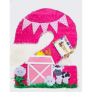 20" Tall Number Two Pinata Barnyard Theme Hot Pink Color Second Birthday Farm Party Supplies Decorations Farm House Farm Animals Cow Lam Rooster
