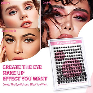 Lash Clusters, 40D-0.07-C Curl 8-16 Mix Diy Lash Lift Kit, Individual Lashes 144 Clusters False Eyelashes, Waterproof Lash Extension with Tweezer, Manga and Wispy Lash Clusters Diy at Home (YY2)