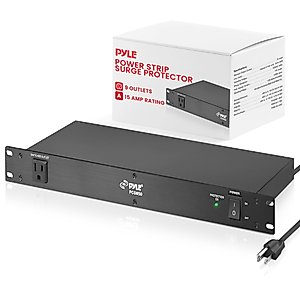 Pyle PDU Power Strip Surge Protector - 150 Joule 15 Amp 9 Outlet, Heavy Duty Electric Extension Cord Strip - 1U Rack Mount Protection Power Outlet Strip W/ AC Filter - PCO850