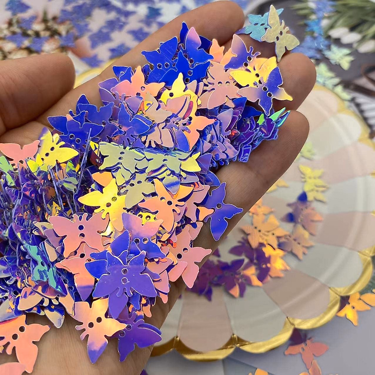 800 Pieces Holographic Butterfly Party Glitter PVC Confetti for Handicrafts, Card DIY, Engagement Wedding Bridal Shower Birthday Valentines Party Decorations (Purple)