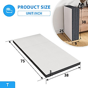 3 inch Memory Foam Tri Folding Mattress/Portable Foldable Mattress Topper with Washable Cover Non-Slip Bottom for Camping, Guest, Floor RV, CertiPUR-US Certified,Twin