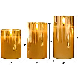 GenSwin Flameless Led Candles Flickering Battery Operated with Remote, Real Wax 3D Wick Moving Pillar Candles with Timer Remote Glass Effect for Festival Wedding Christmas Home Decor(Gold)