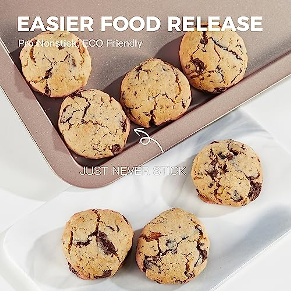 HONGBAKE Cookie Sheets, Baking Sheet Set, Nonstick Oven Pan with Wider Grips, 3 Pack Half/Jelly Roll/Quarter Baking Tray, Premium & Dishwasher Safe