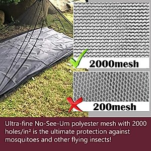 No-See-Um Camping Mosquito Net Bed Compact and Ultra-Light for Travel，Finest Holes Mesh 2000 Noseeum Netting for Camping and Hiking, Without Sleeping Mat (Single Light Grey Color，M)