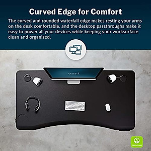 Vari Curve Electric Standing Desk 60" x 30" (VariDesk) - Sit to Stand Desk for Home, Office, Gaming w/Cable Passthroughs - Computer Desk w/ 4 Height Settings, Curved Desktop and Sturdy Legs (Black)