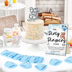 Roowest 51 Pcs Dirty Diaper Baby Shower Games Funny Wooden Dirty Diaper Game Sign with 50 Pcs Mini Diapers Cute Felt Diaper for Gender Reveal Party Baby Shower Game(Bear Blue)