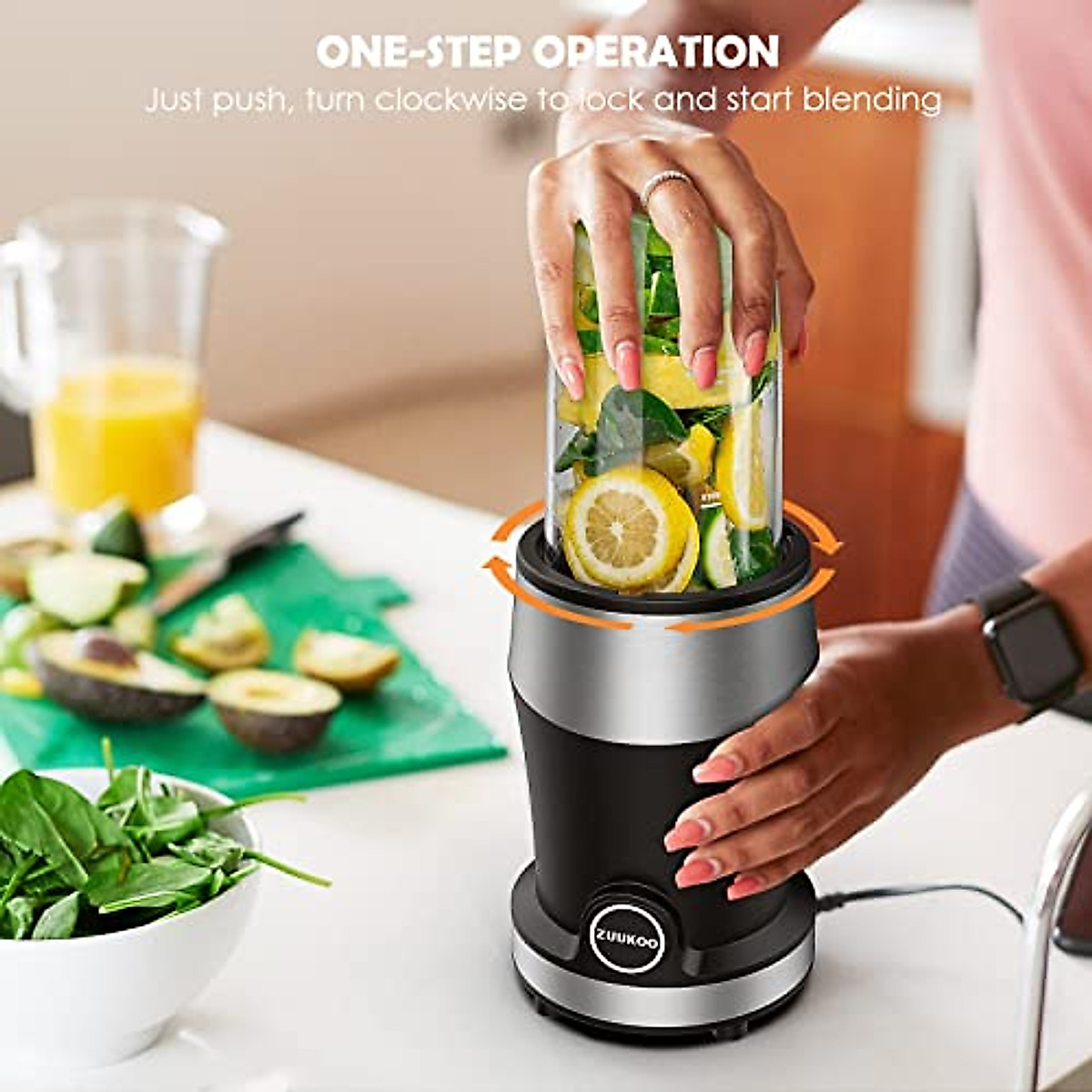 ZUUKOO KITCHEN Personal Countertop Blender,1100W Professional Blender with Contra-rotating Double Blades for Frozen Drinks,Coffee Grinder,Green & Black Juice Blender,with 21oz Cup