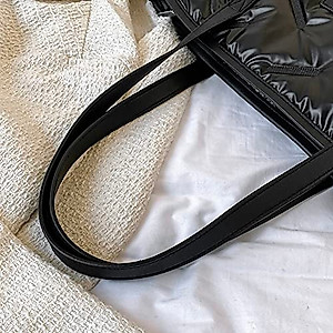 AZURAOKEY Puffer Tote Bag for Women, Quilted Cotton Padded Handbag, Women Shoulder Bags Soft Large Capacity Top-handle Bags Warm Zipper Simple Portable Lightweight for Girls Shopping-Black