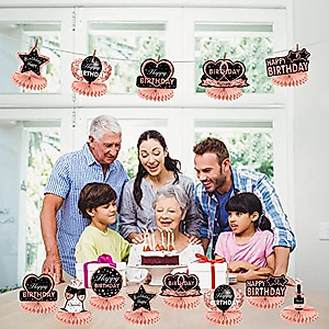 Rose Gold Birthday Decorations Table Honeycomb Centerpiece, Happy Birthday Table Party Supplies for Women, Sweet 16 21st 30th 40th 50th 60th Birthday Theme Table Topper Sign Decor