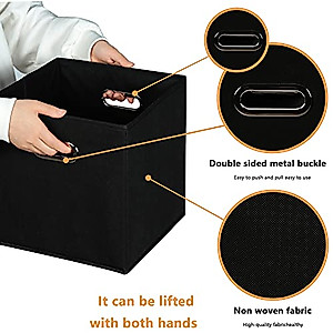 Yunkeeeper storage bins Cubes, Fabric Cube Organizer with Handle, Foldable Cube Bins for Cloth or Accessary Storage, 11x11x11, Set of 3, (Black)