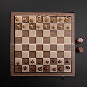 SOLENGMILY 15" Upgraded Large Wooden Magnetic Chess Board Set,Felt Interior with Storage Slots for Pieces,Includes 2 Extra 3" Queens、Chess Book & Carry Bag.Best Beginner Chess Sets for Adults & Kids