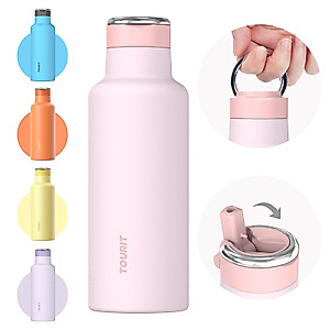 TOURIT 20oz Insulated Stainless Steel Water Bottle with Straw & Handle, Double Wall Vacuum Leakproof BPA-Free Thermos for Sports Travel, Pink