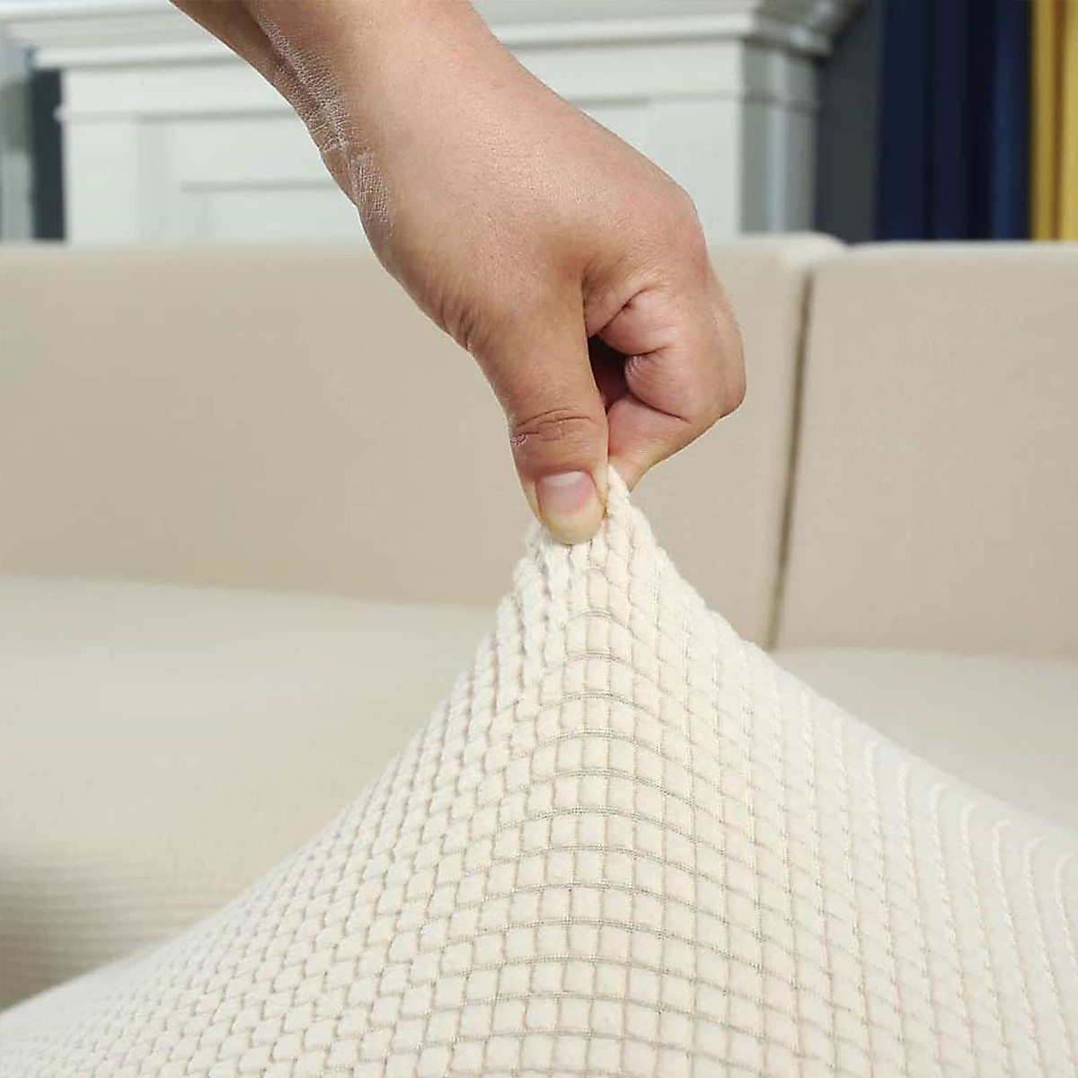 Sectional Couch Covers L Shape,Stretch Velvet Sofa Covers Anti-Slip Sectional Couch Covers,Soft Washable Furniture Protector with Pillowcases for 1 2 3 4 Seater Sofa Cover,Blue,1 Seat(90~140cm)