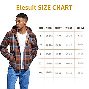 Elesuit Men's Fleece Jackets for Men Sherp Plaid Flannel Sweatshirt for Men Zip Hooides Orange Medium
