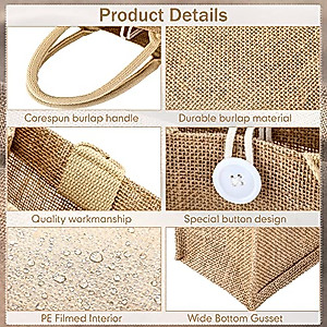 15 Pack Burlap Beach Bags Burlap Tote Handbag Burlap Tote Bags with Handles and Button Reusable Burlap Shopping Bags for Shopping Wedding Beach Bridesmaid Gifts Favors, 11 x 9.4 x 3.9 Inch Khaki