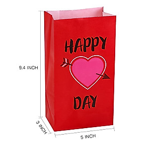 ECOptimize Pink Red Party Favor and Wrapped Treat Bags - 6 Design (30 Ct, Heart Design) Small Gift Bags for Valentines Day, Birthday, Baby Showers, Crafts and Care Packages, May Day