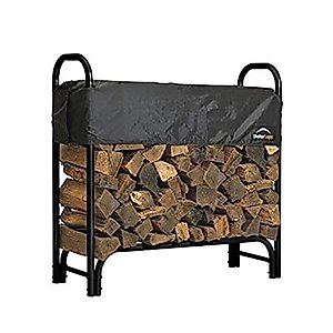 ShelterLogic 4' Adjustable Heavy Duty Outdoor Firewood Rack with Steel Frame Construction and Water-Resistant Cover