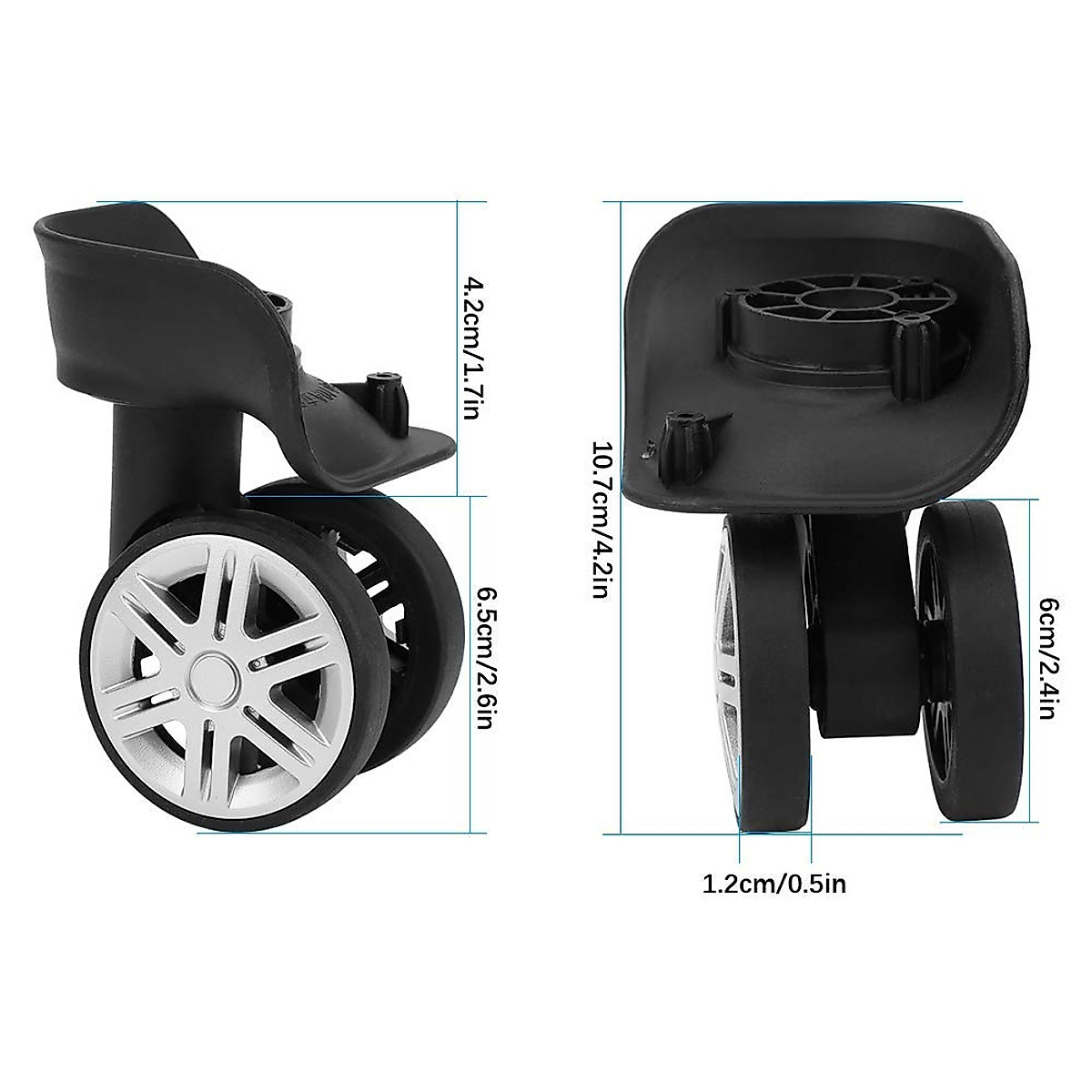 Ladieshow Luggage Wheels,1Pair Suitcase Wheels Replacement Draw‑Bar Box Accessory 360 Swivel Wheel Suitcase Luggage Carrier Wheel Replacement