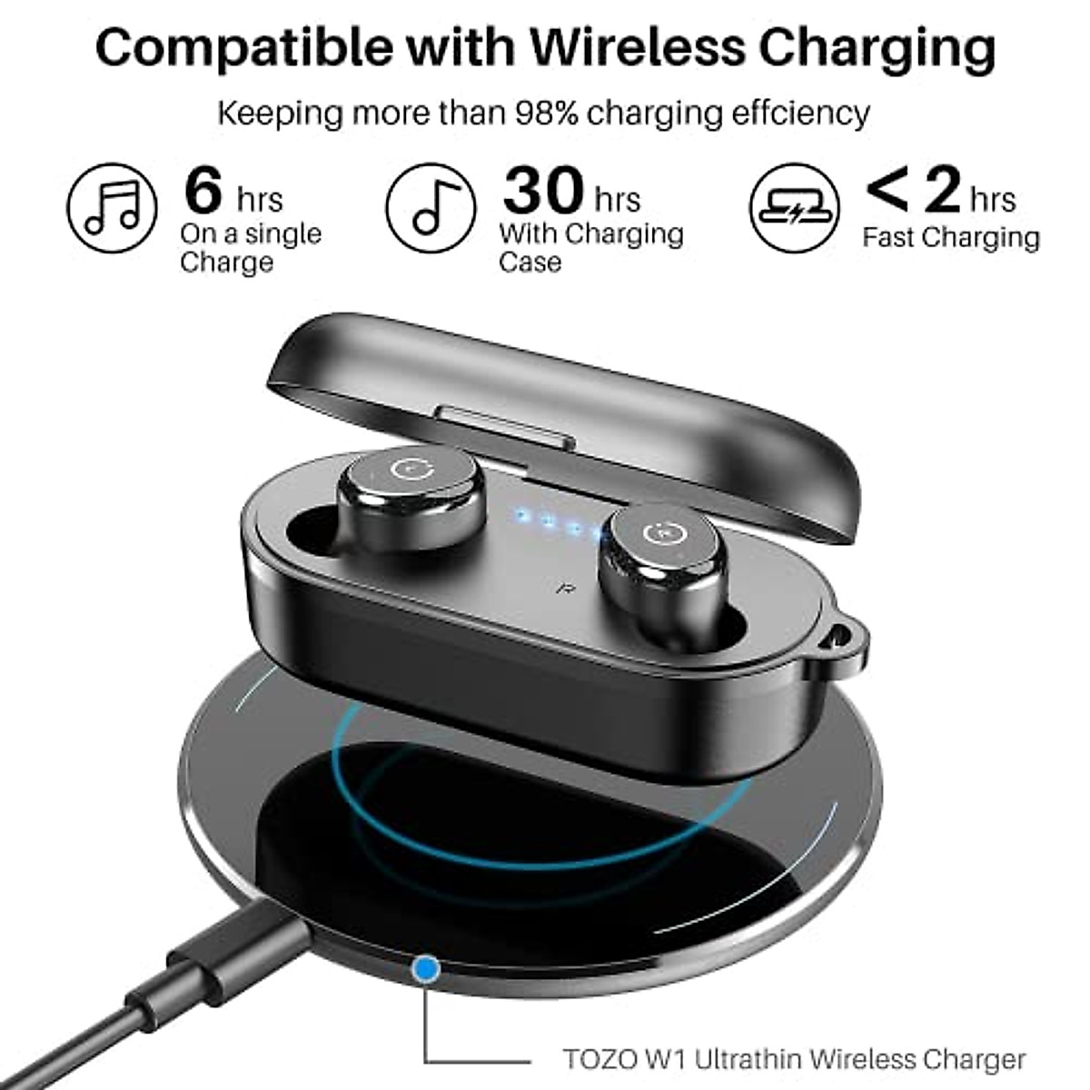 TOZO T10 Bluetooth 5.3 Wireless Earbuds with Wireless Charging Case IPX8 Waterproof Stereo Headphones in Ear Built in Mic Headset Premium Sound with Deep Bass for Sport Black (Renewed)