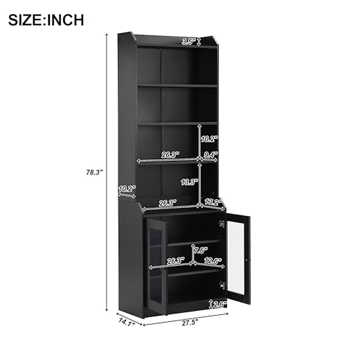 P PURLOVE Entertainment Wall Unit with Tall Cabinets, Modern TV Console Table for TVs Up to 65" with Acrylic Board Door, Multifunctional TV Stand Set for Living Room (Black)