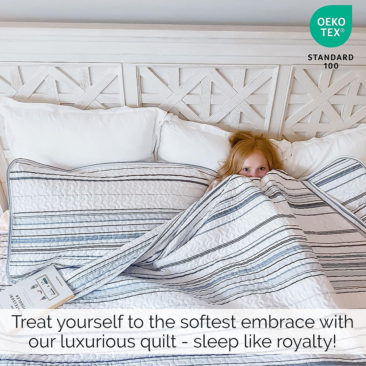 Southshore Fine Living, Inc. Oversized King Quilt Set, Striped Beige Lightweight Bedspread, 3-Piece Coastal Bedding Set, Soft Microfiber Fabric, California King Quilt Sets Oversized, Grey Stripes