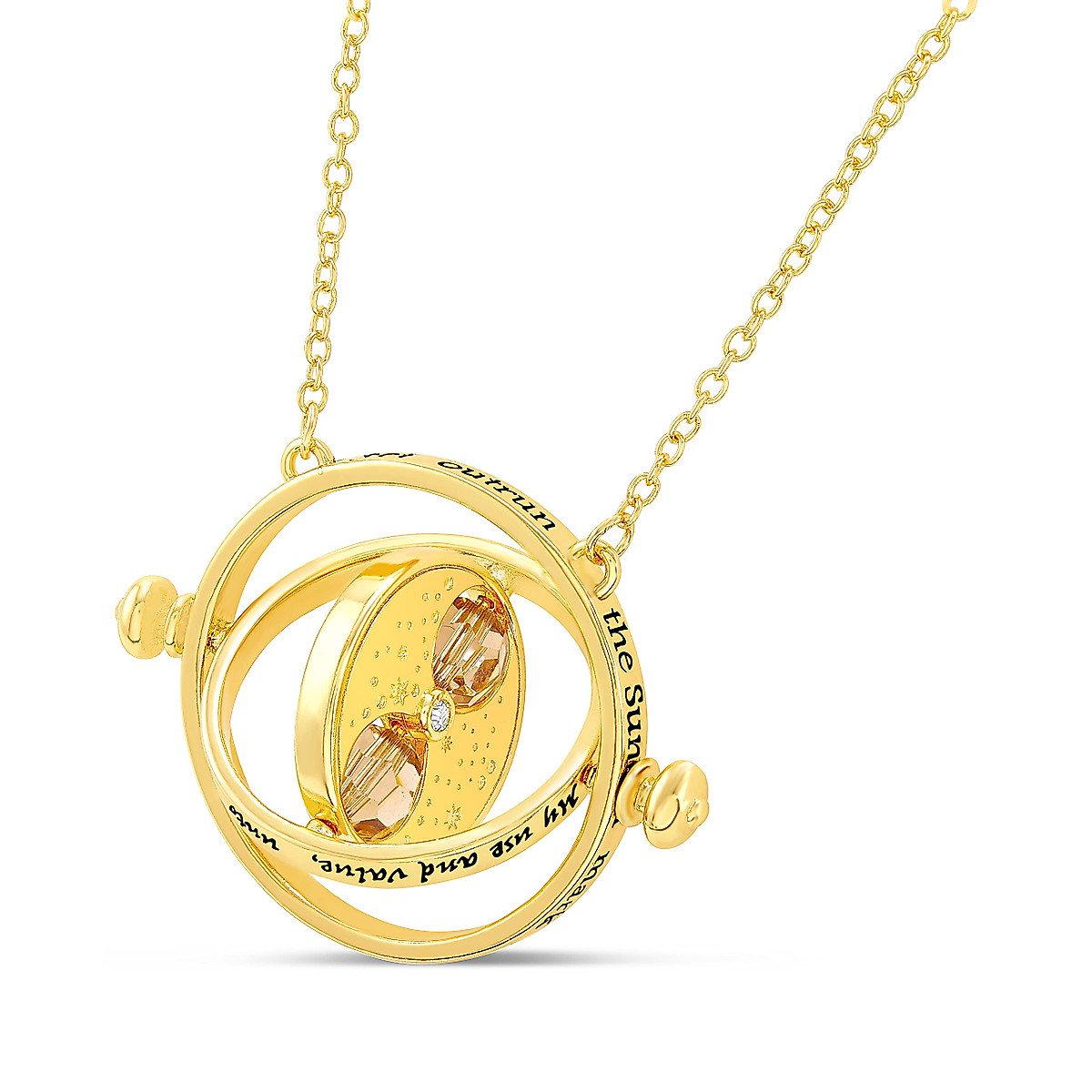 Harry Potter Jewelry - Hermione Time Travel Magical Hourglass Rotating Necklace, Time Turner, Flash Plated, 22"