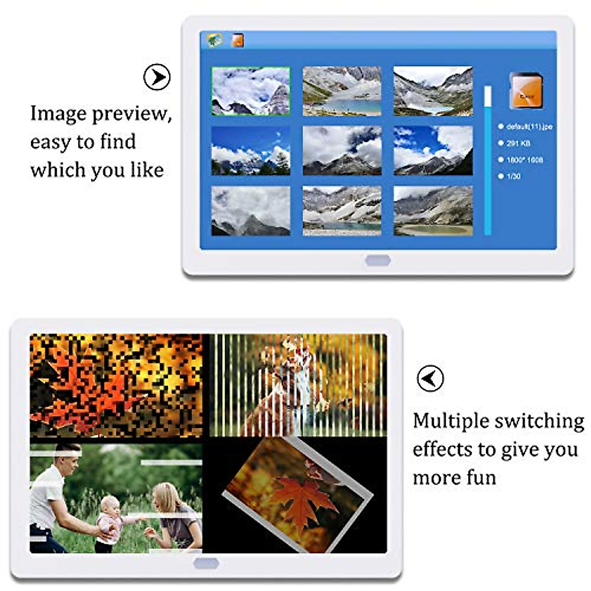 Digital Photo Frame with IPS Screen - 1280x800 Digital Picture Frame with 1080P Video, Music, Photo, Remote Control, Auto Rotate, Calendar, Time