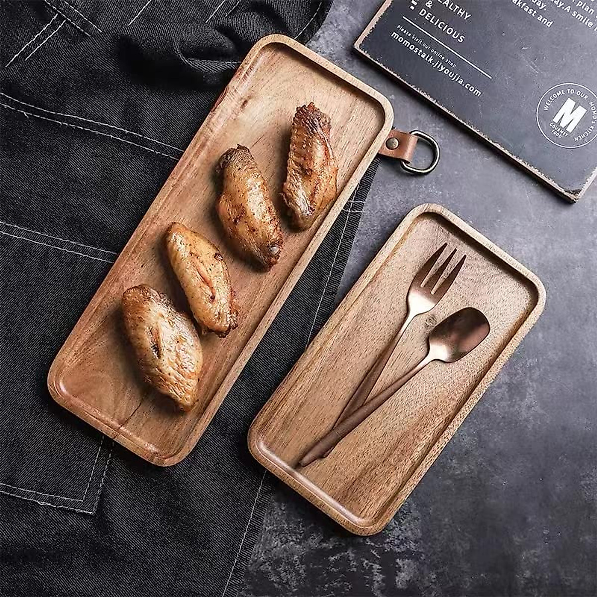 2pcs Solid Wood Severing Platters Rectangular Trays Highly Durable Dishwasher Safe Party Snack Fruit Plates for Home Decor, Food, Vegetables, Fruit, Charcuterie, Appetizer Serving Tray, Cheese Board