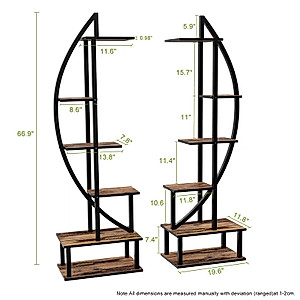 Elevens 6 Tier Metal Plant Stand, Muti-Purpose Ladder Plant Shelf Indoor 12 Potted Half Moon Shape Plant Stands for Balcony, Patio, Garden and Home Decoration Pack of 2 (Oak)