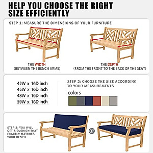 Favoyard Outdoor Bench Cushion 48 x 16 Inch Waterproof Patio Furniture Cushions Seat Cushion/Back Cushion Dual Purpose 3-Year Color Fastness Garden Sofa Settee Couch Swing Lumbar Pads, Blue