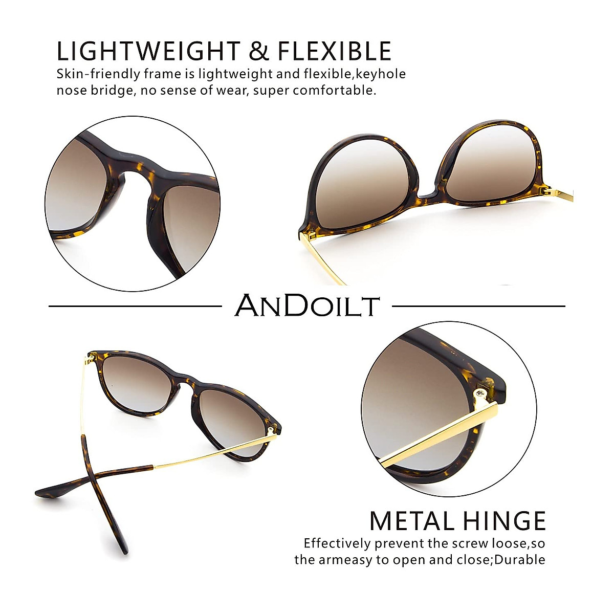 ANDOILT Vintage Polarized Sunglasses for Women Men UV Protection Retro Round Mirrored Lens Brown Gradient & Grey Lens