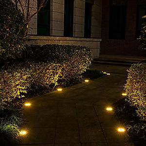 SOLPEX Solar Ground Lights, 8 LED Solar Powered Disk Lights Outdoor Waterproof Landscape Lawn Lighting for Garden Yard Deck Walkway Patio Pathway (8, Warm White)